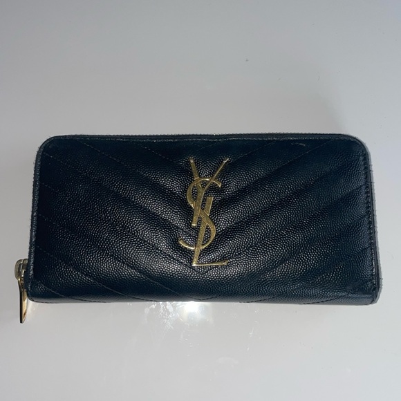 Yves Saint Laurent | Bags | Ysl Monogram Large Zip Wallet In Black ...